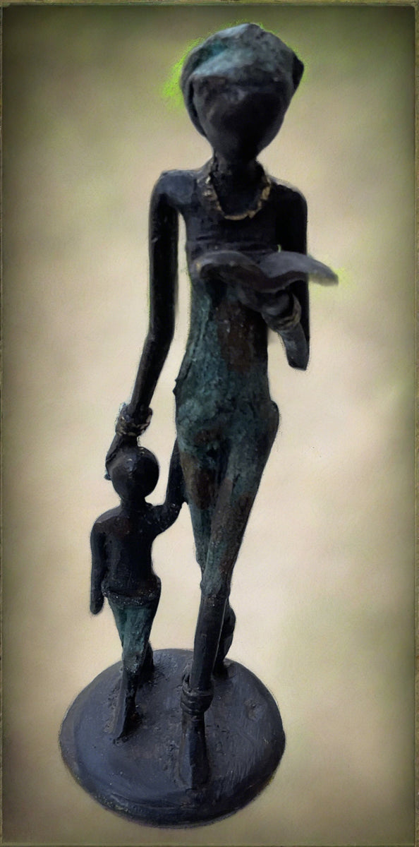 Kofi Awudu Lost Wax Bronze Sculpture- Mother with Child – Galleria