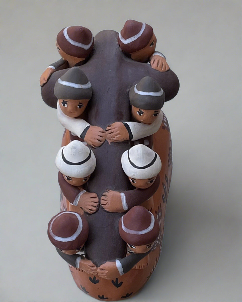 Peruvian Pottery Villagers Carrying Cross Figurine, Peruvian Clay Sema ...