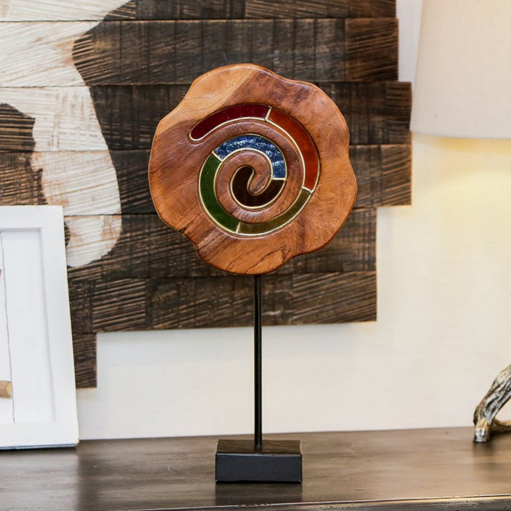 Garden Age Teak Slab Stained Glass Spiral – Galleria
