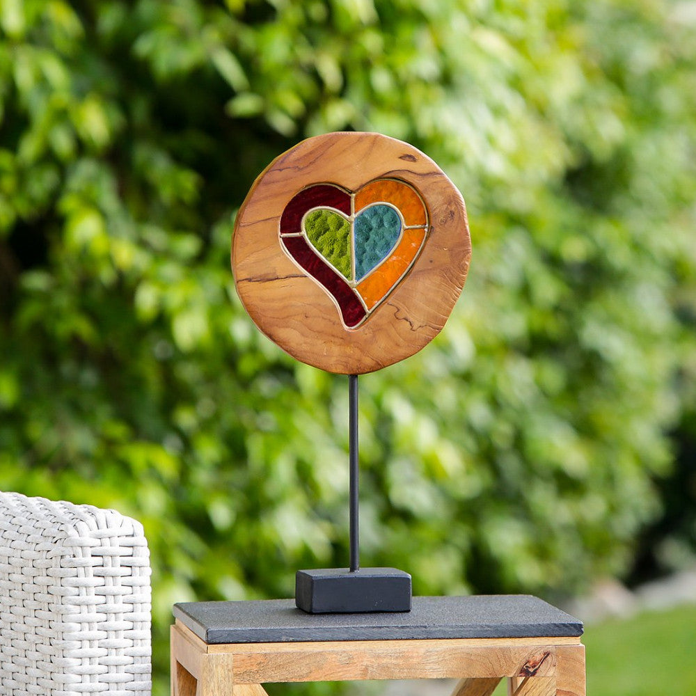 Garden Age Teak Slab Stained Glass Heart – Galleria